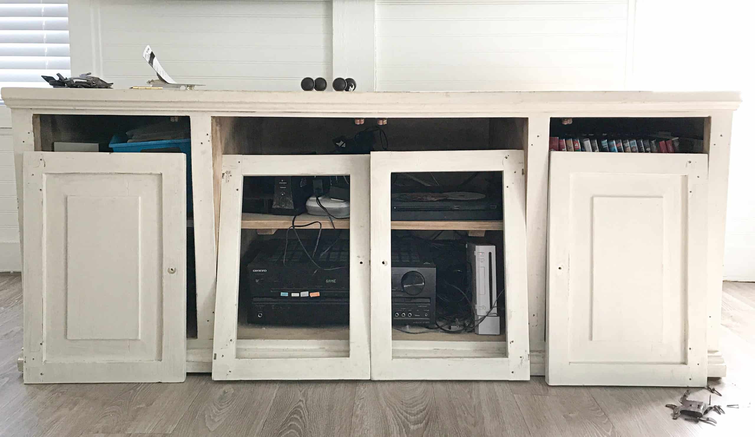 Moody Eclectic TV Stand Makeover with Cane Webbing