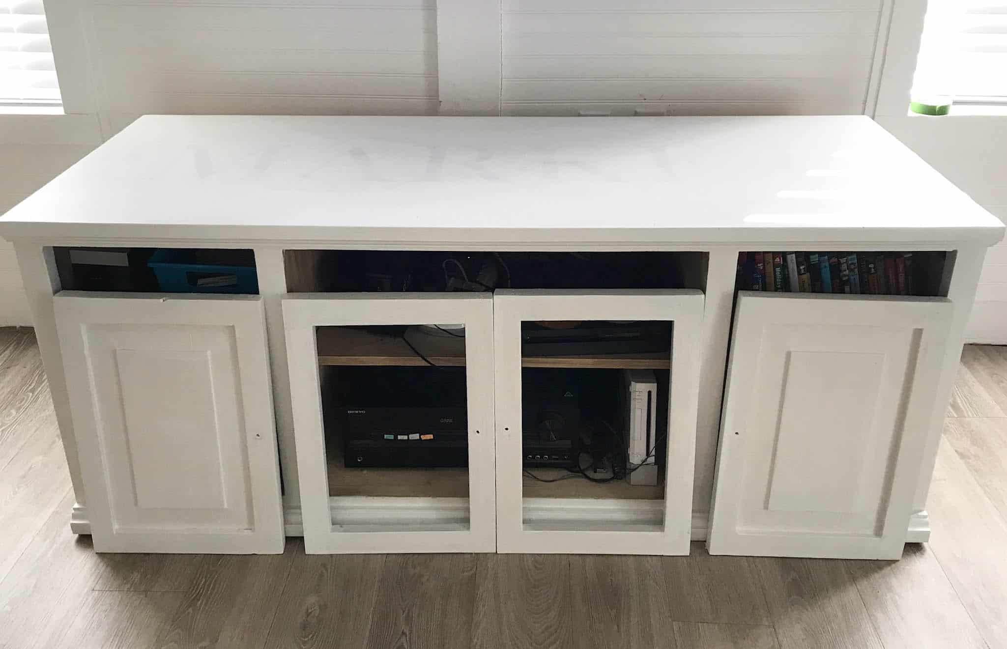 Moody Eclectic TV Stand Makeover with Cane Webbing