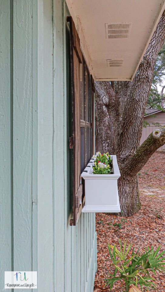 Installing Window Box Planters with Shutters to Hide Asymmetrical Windows