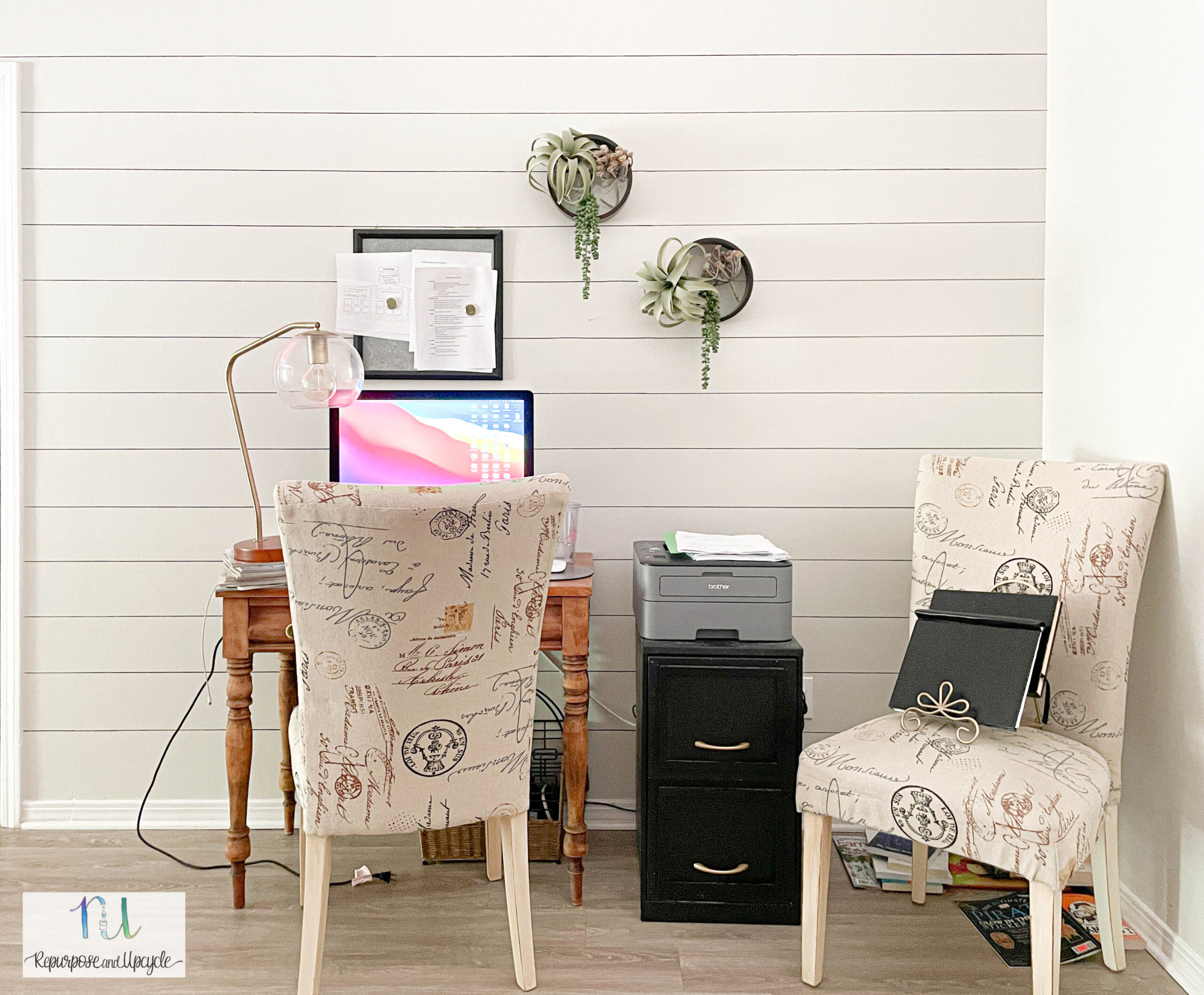 DIY Modern Floating Office Desk with Acacia Butcher Block Countertop