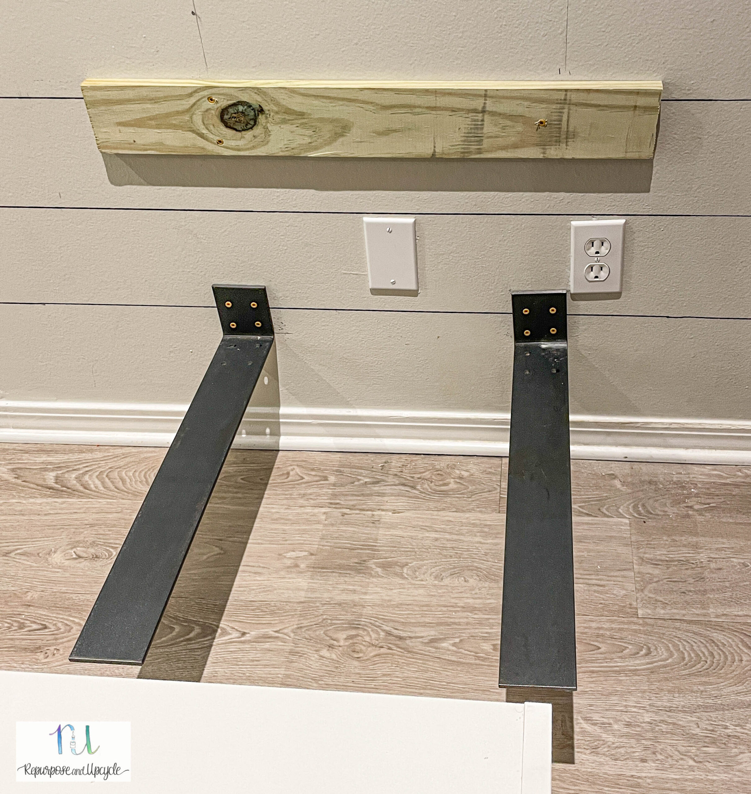 DIY Modern Floating Office Desk with Acacia Butcher Block Countertop