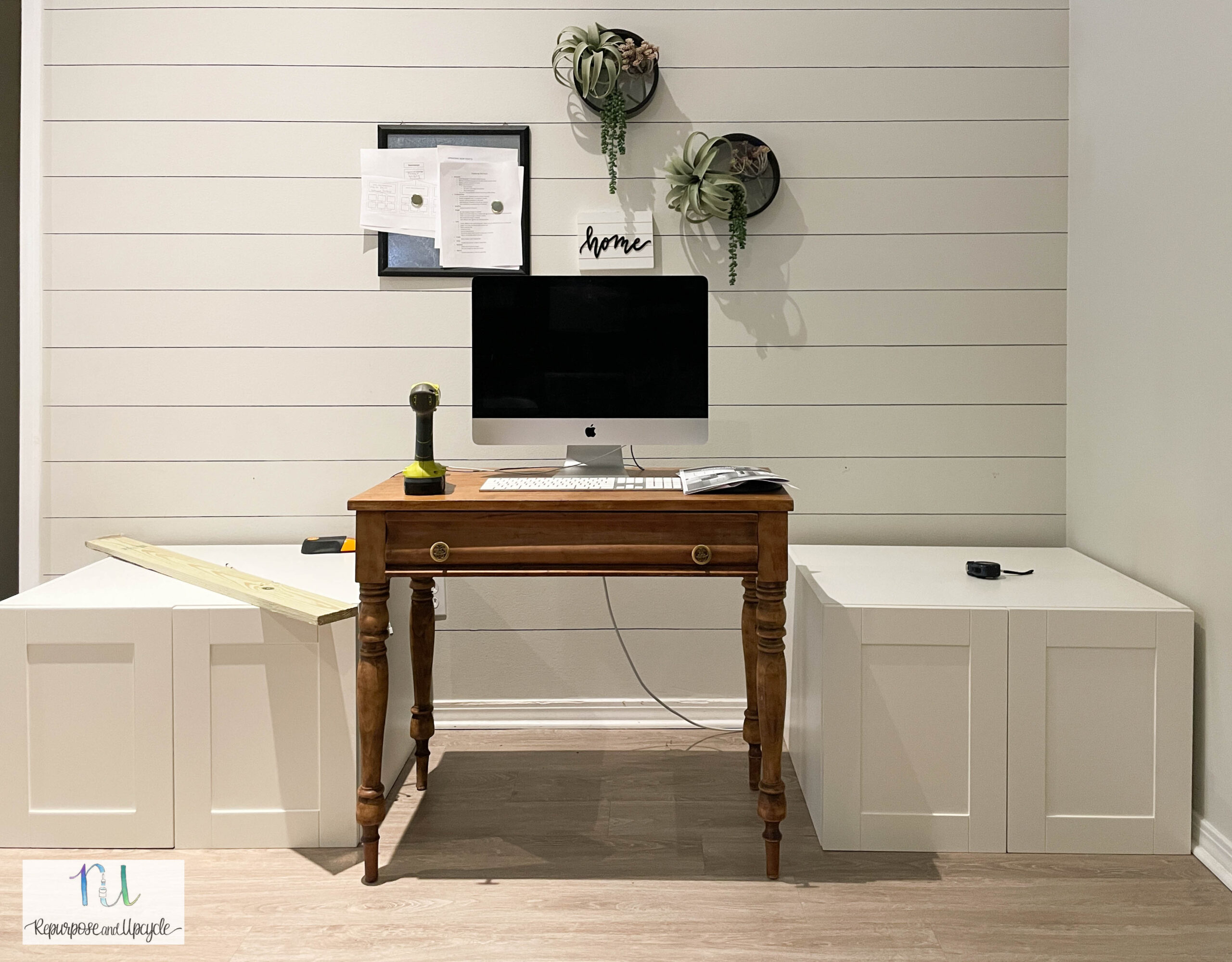DIY Modern Floating Office Desk with Acacia Butcher Block Countertop