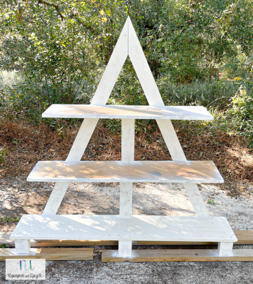 Christmas Village Display Idea with a Christmas tree shaped Shelf