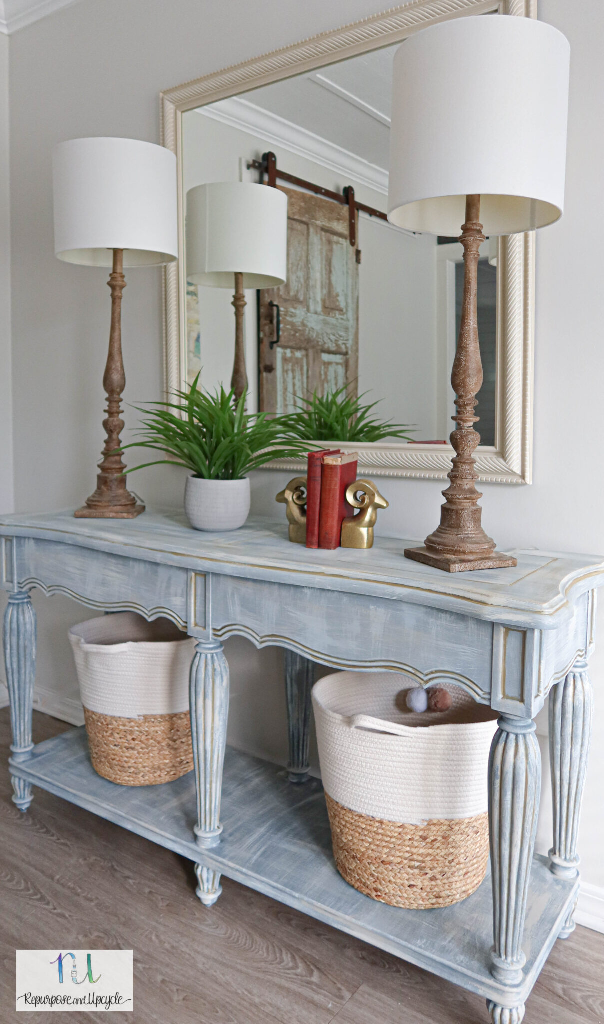 Painting a Buffet with Faded Blues and a Cross Hatching Technique