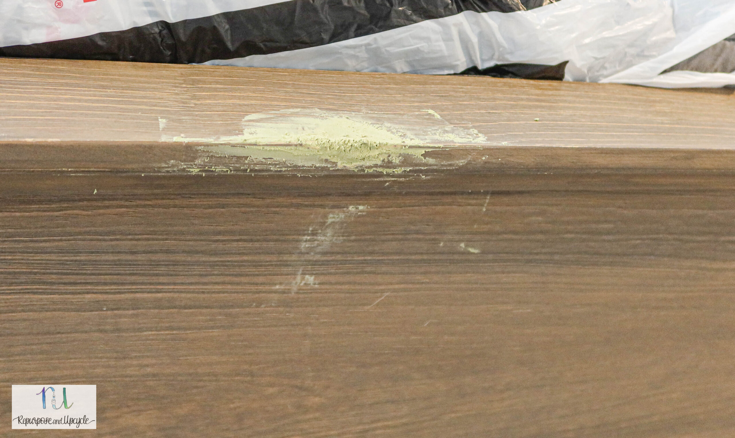 Wood Furniture Repair with Bondo to fix a Missing Chunk of Wood