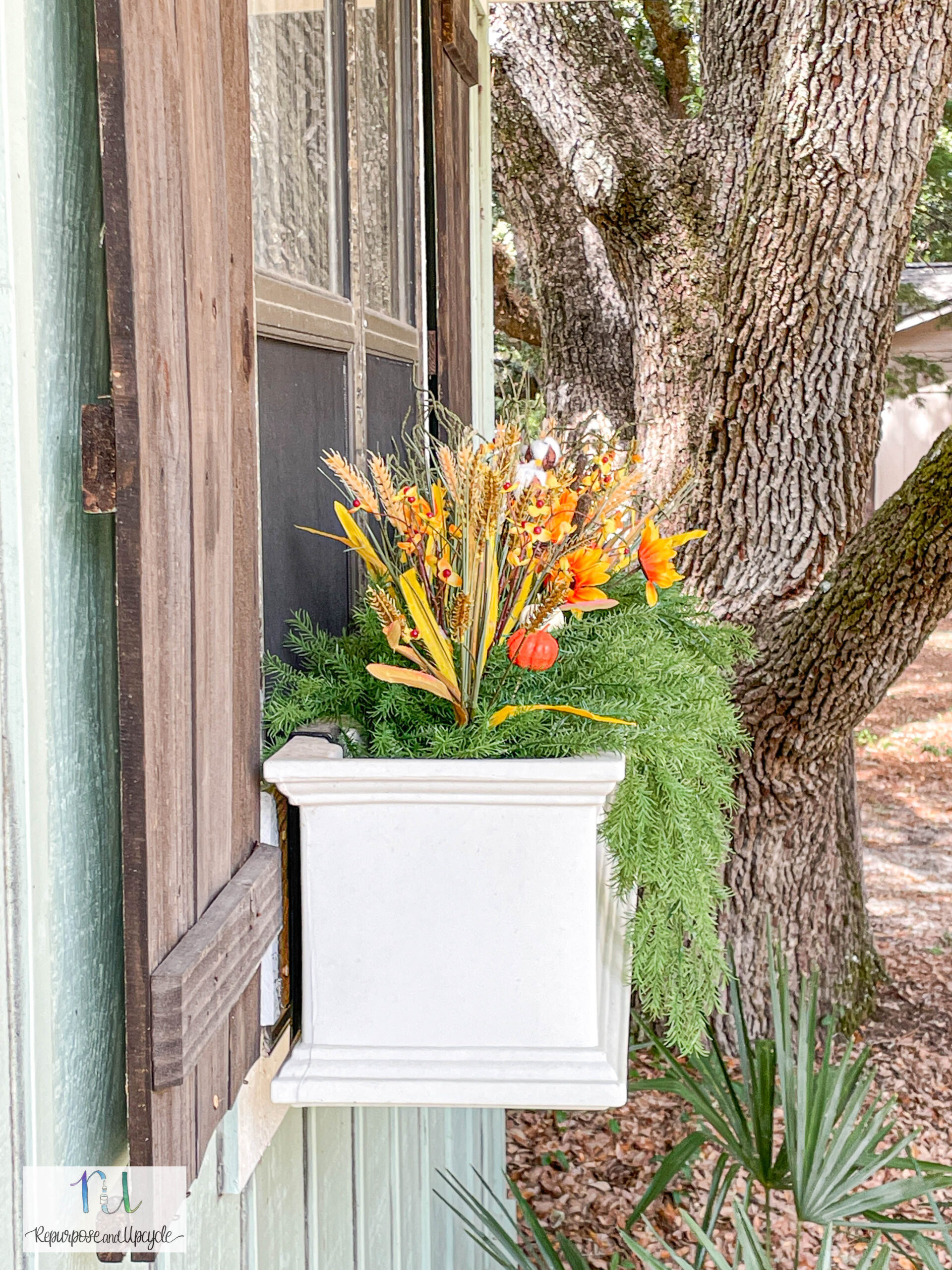 Versatile Fall Window Box Decor with Faux Dollar Tree Flowers