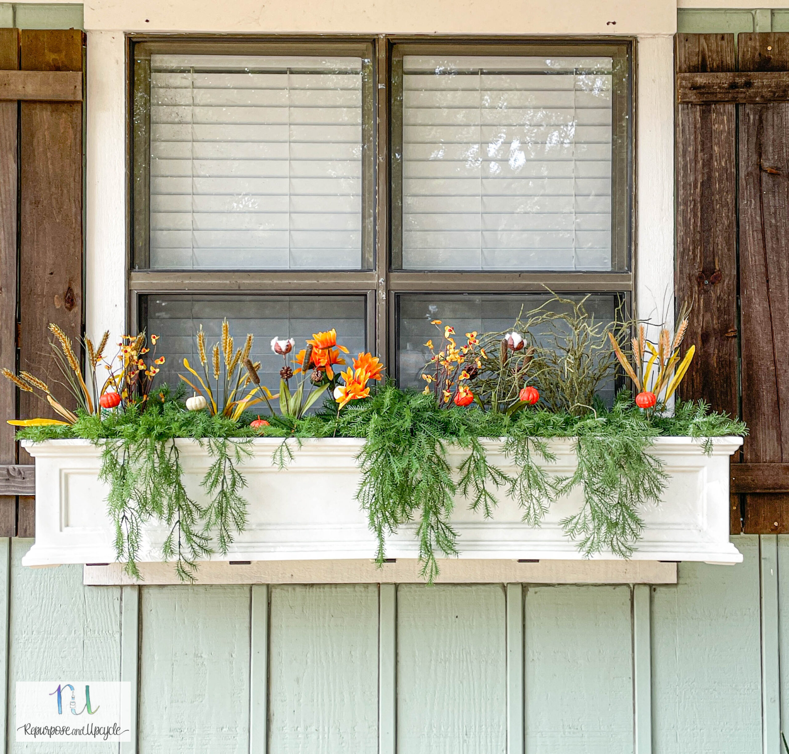 Versatile Fall Window Box Decor with Faux Dollar Tree Flowers