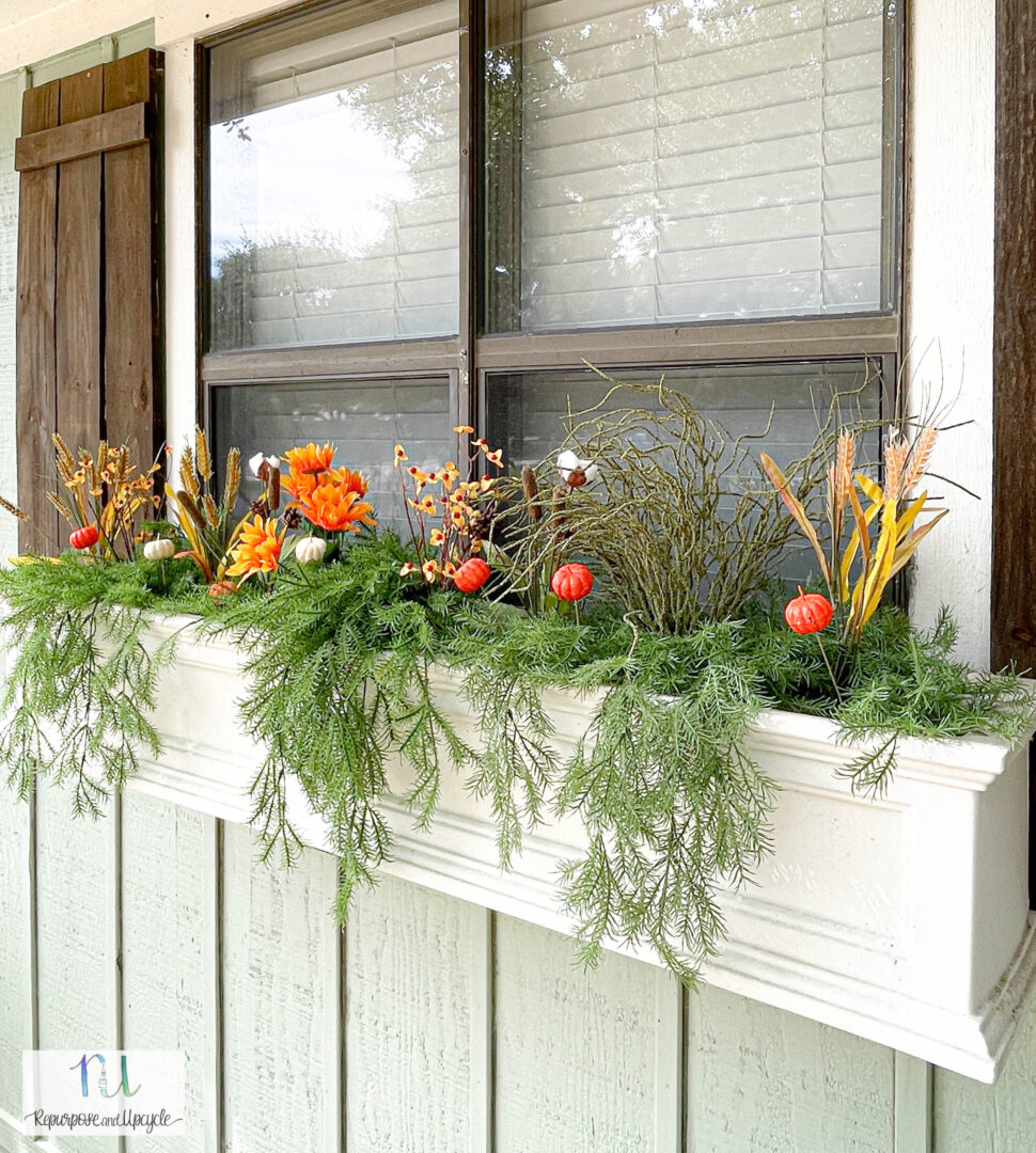 Versatile Fall Window Box Decor with Faux Dollar Tree Flowers