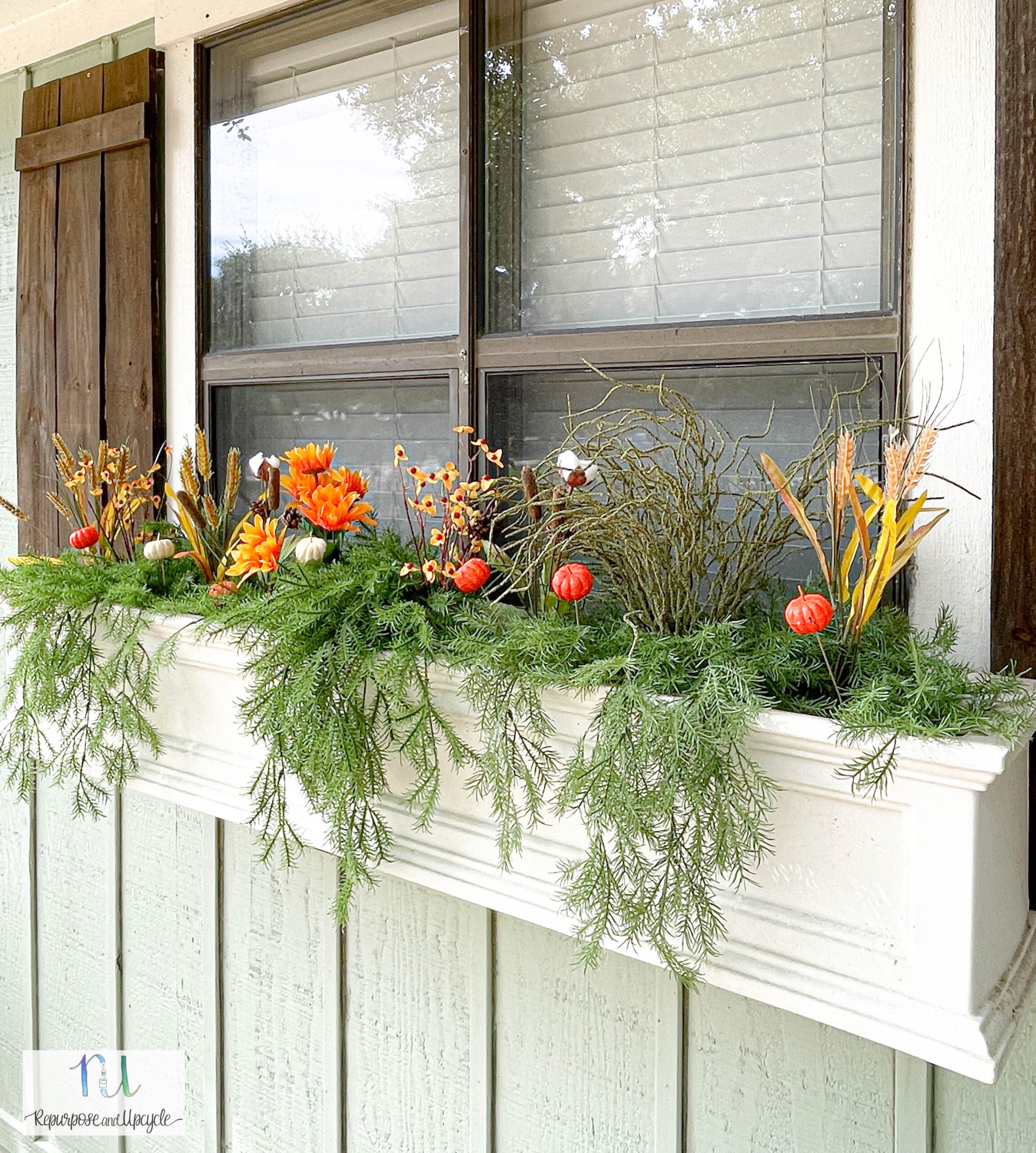 Versatile Fall Window Box Decor with Faux Dollar Tree Flowers