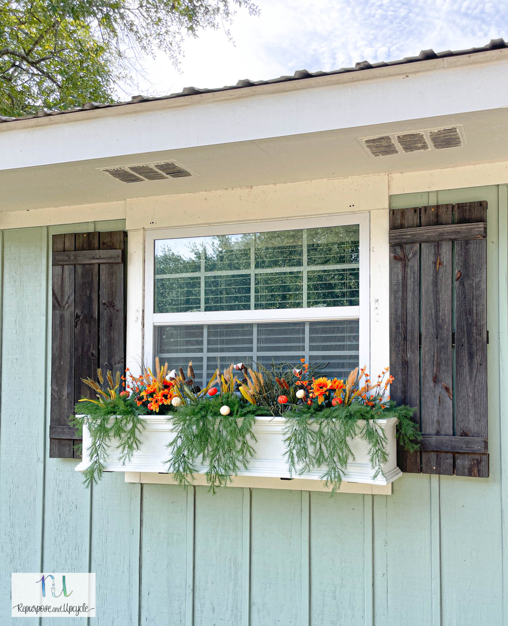 Versatile Fall Window Box Decor with Faux Dollar Tree Flowers