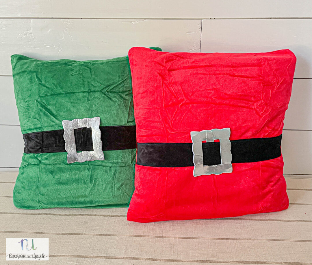 Dollar Store Christmas Craft DIY Pillow from a Santa Sack
