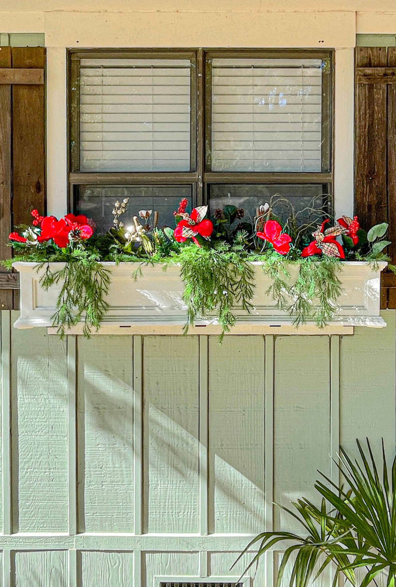 Winter Window Boxes with Faux Flowers