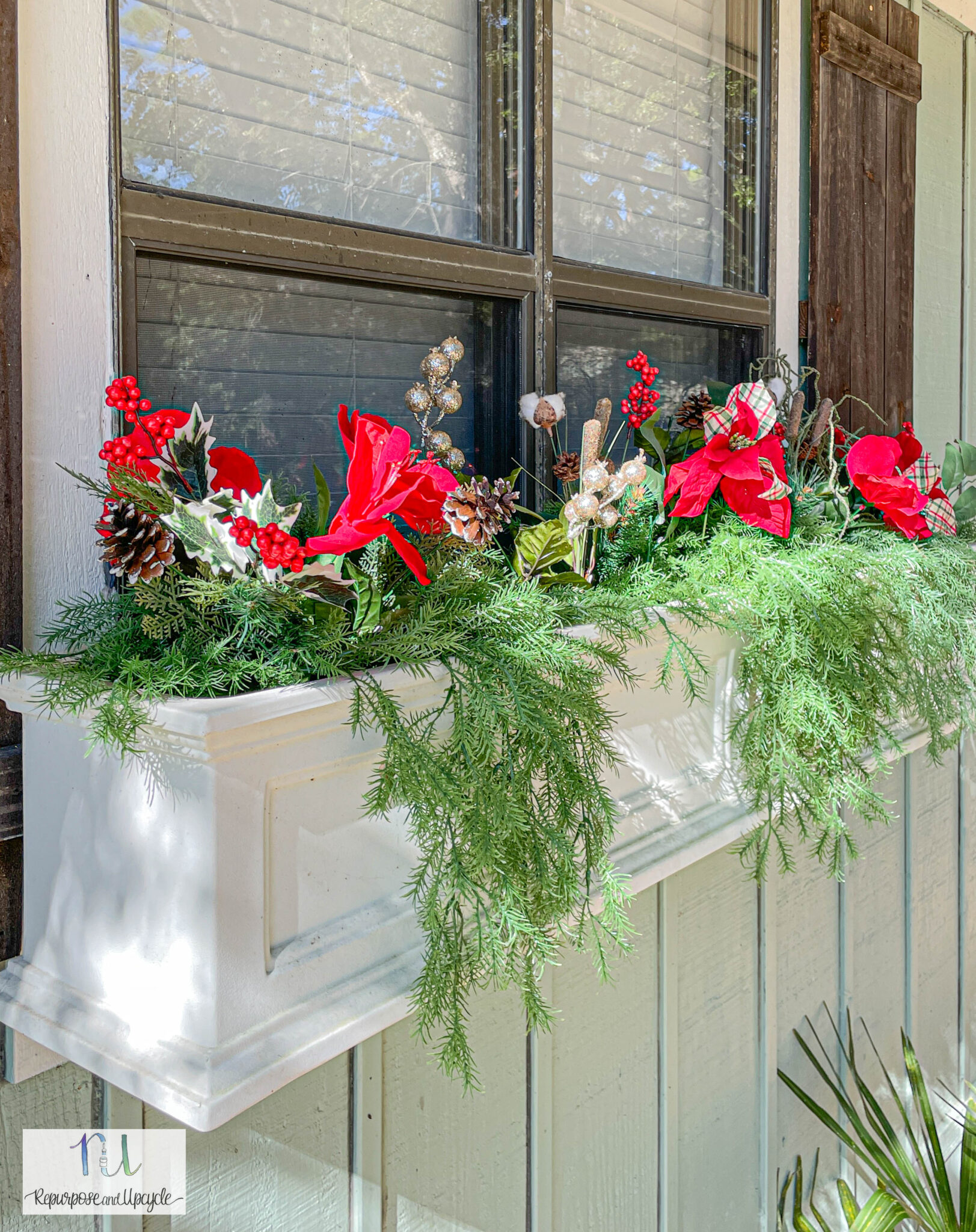 Winter Window Boxes with Faux Flowers
