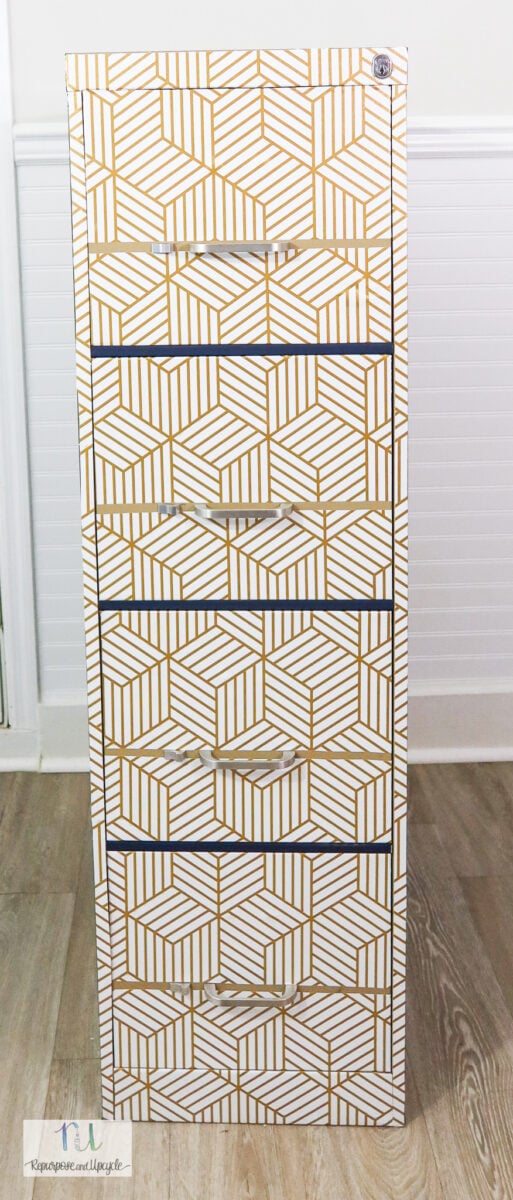 DIY File Cabinet Makeover with Peel and Stick Wallpaper
