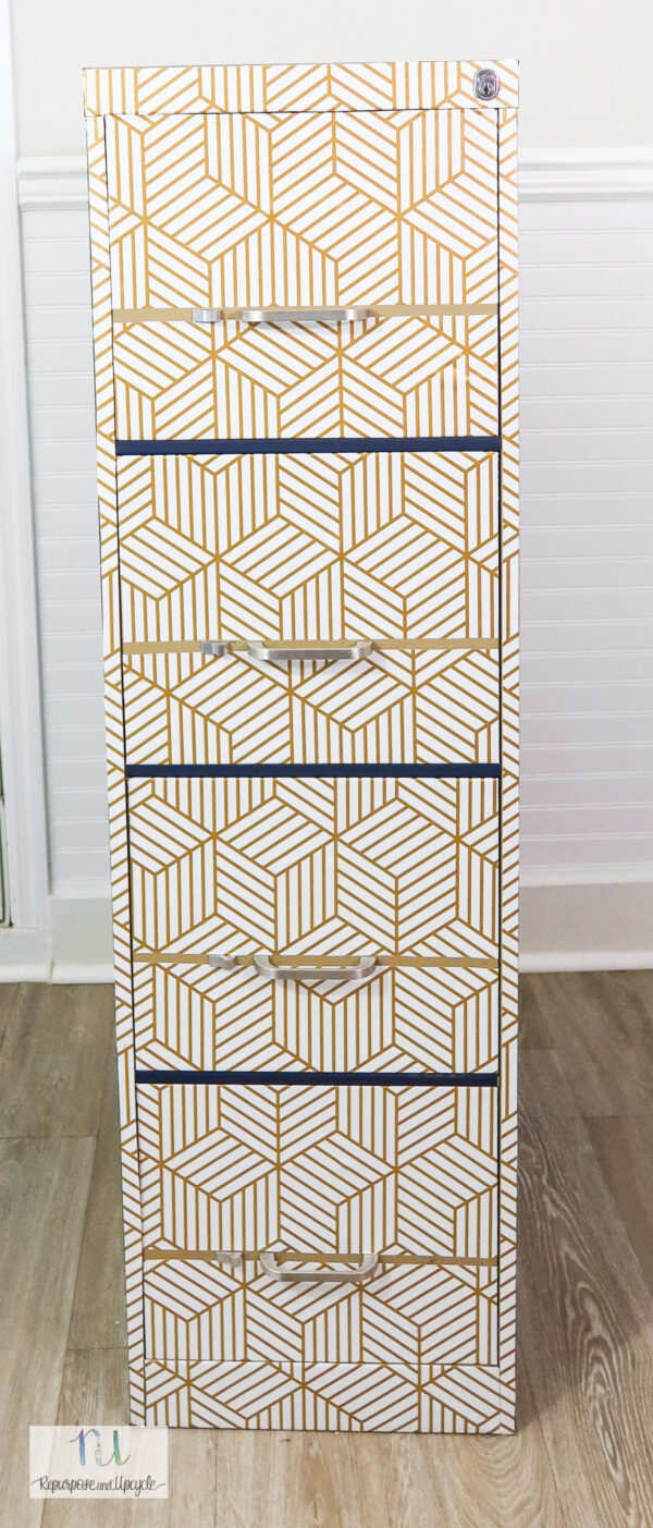 DIY File Cabinet Makeover with Peel and Stick Wallpaper