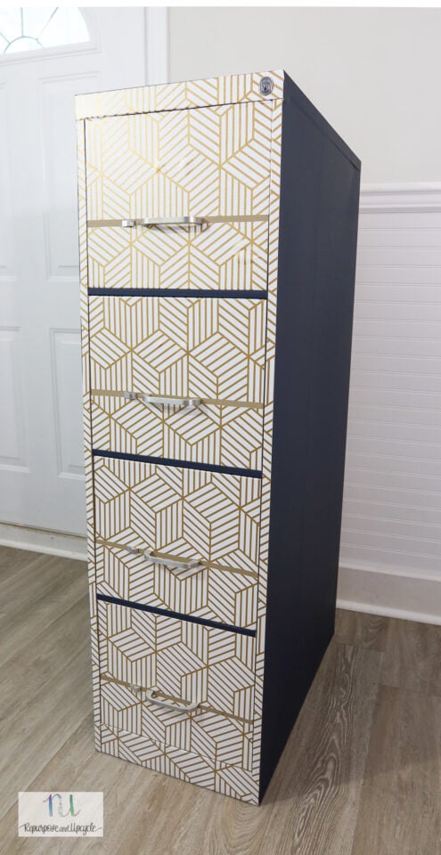 DIY File Cabinet Makeover with Peel and Stick Wallpaper