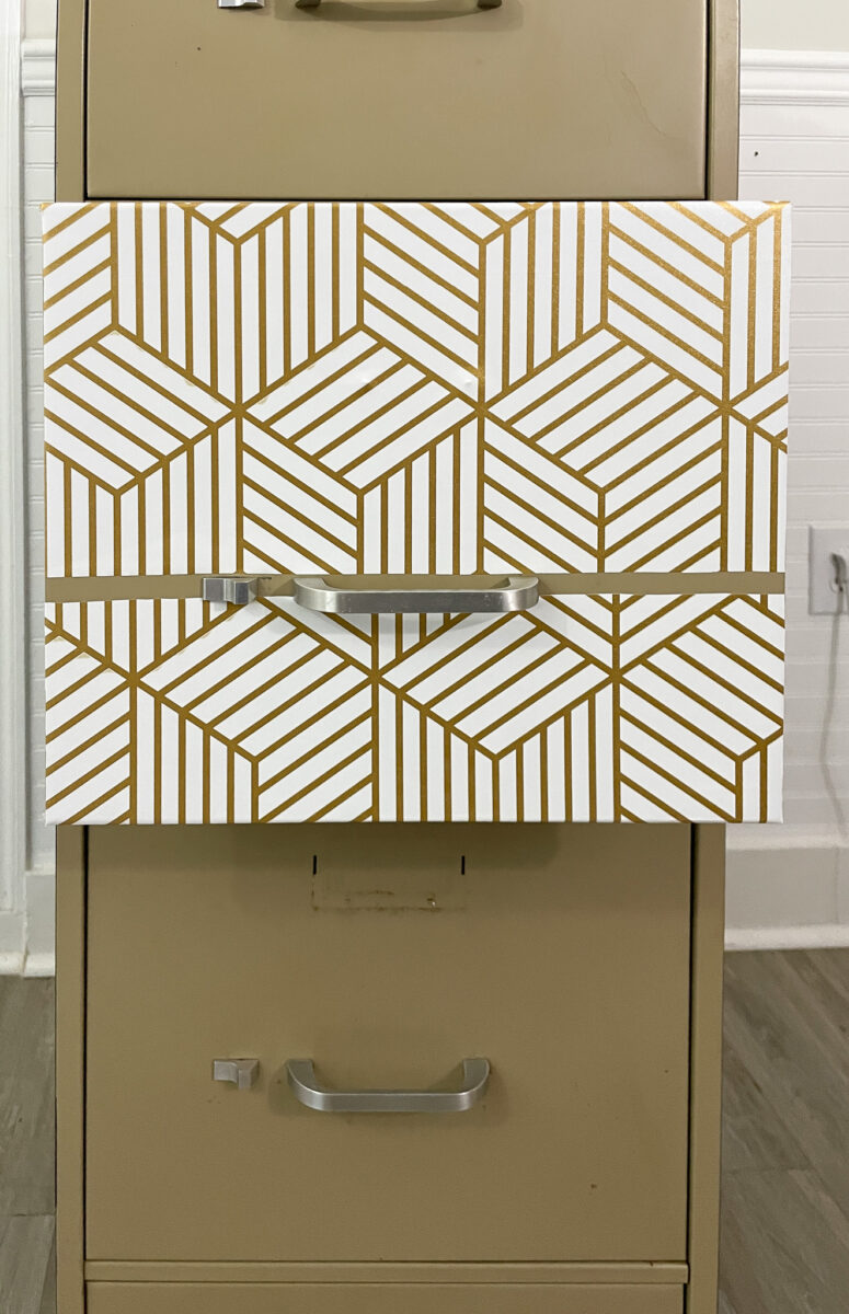 DIY File Cabinet Makeover with Peel and Stick Wallpaper