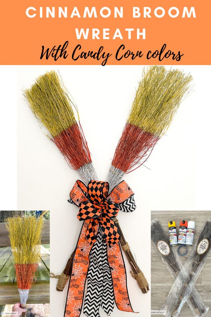 DIY Cinnamon Broom Wreath with Candy Corn Colors