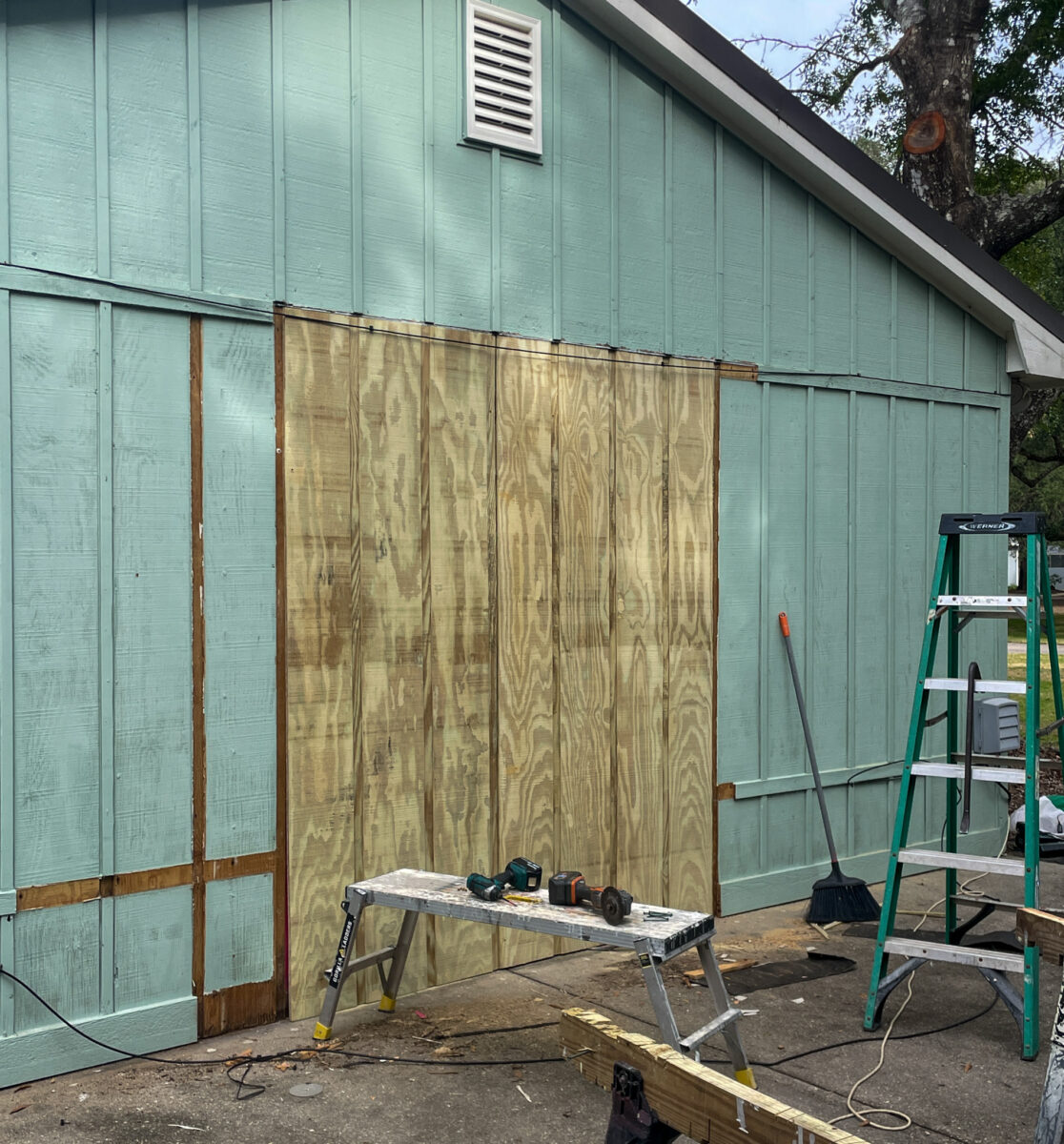 DIY Faux Fireplace to Replace Exterior Double Doors