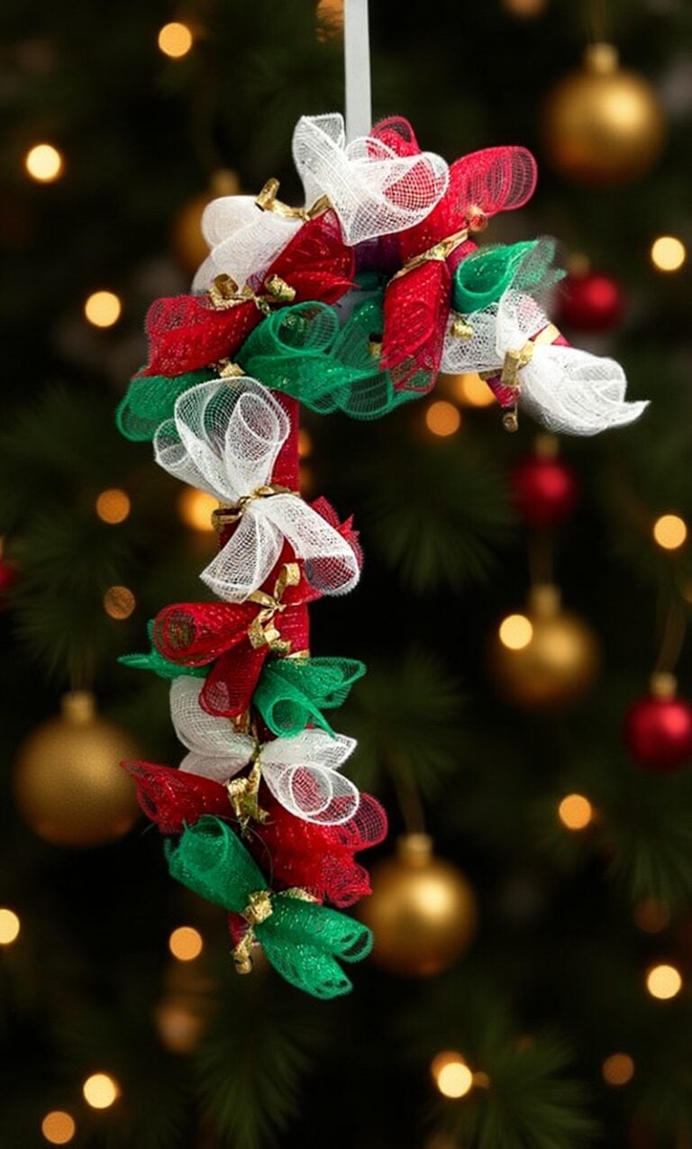 Candy Cane Mesh Wreath with a Pool Noodle and a Metal Hanger